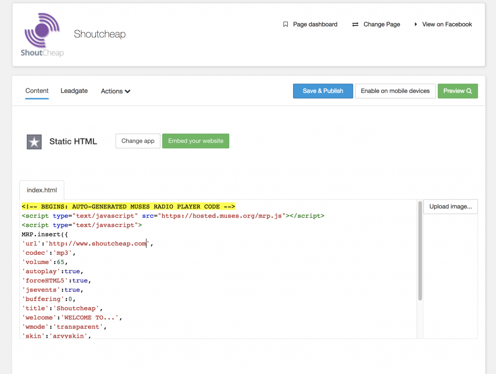 Facebook App Player For Shoutcast And Icecast Audio streaming • Shoutcheap